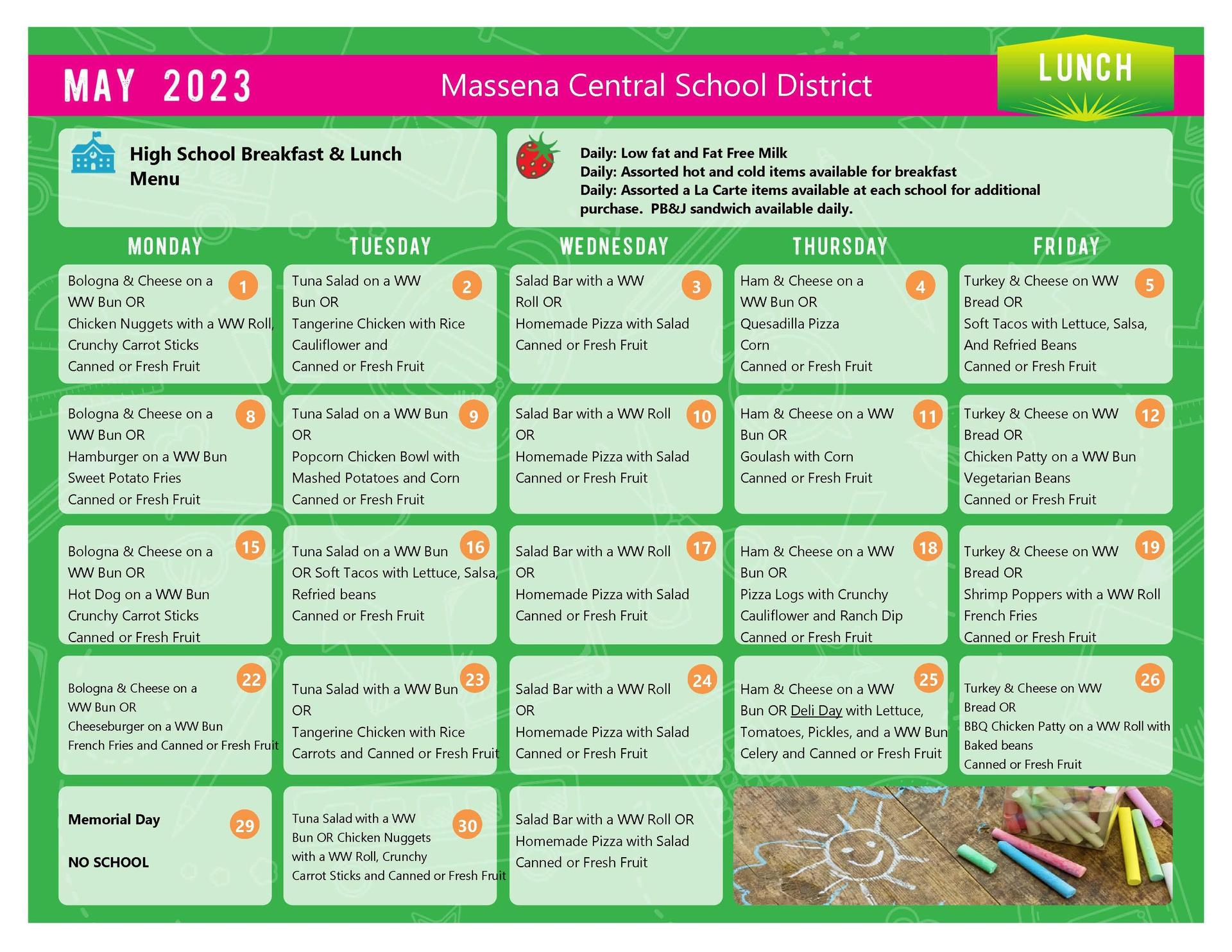 Lunch Menus – Food Services – Massena Central School District