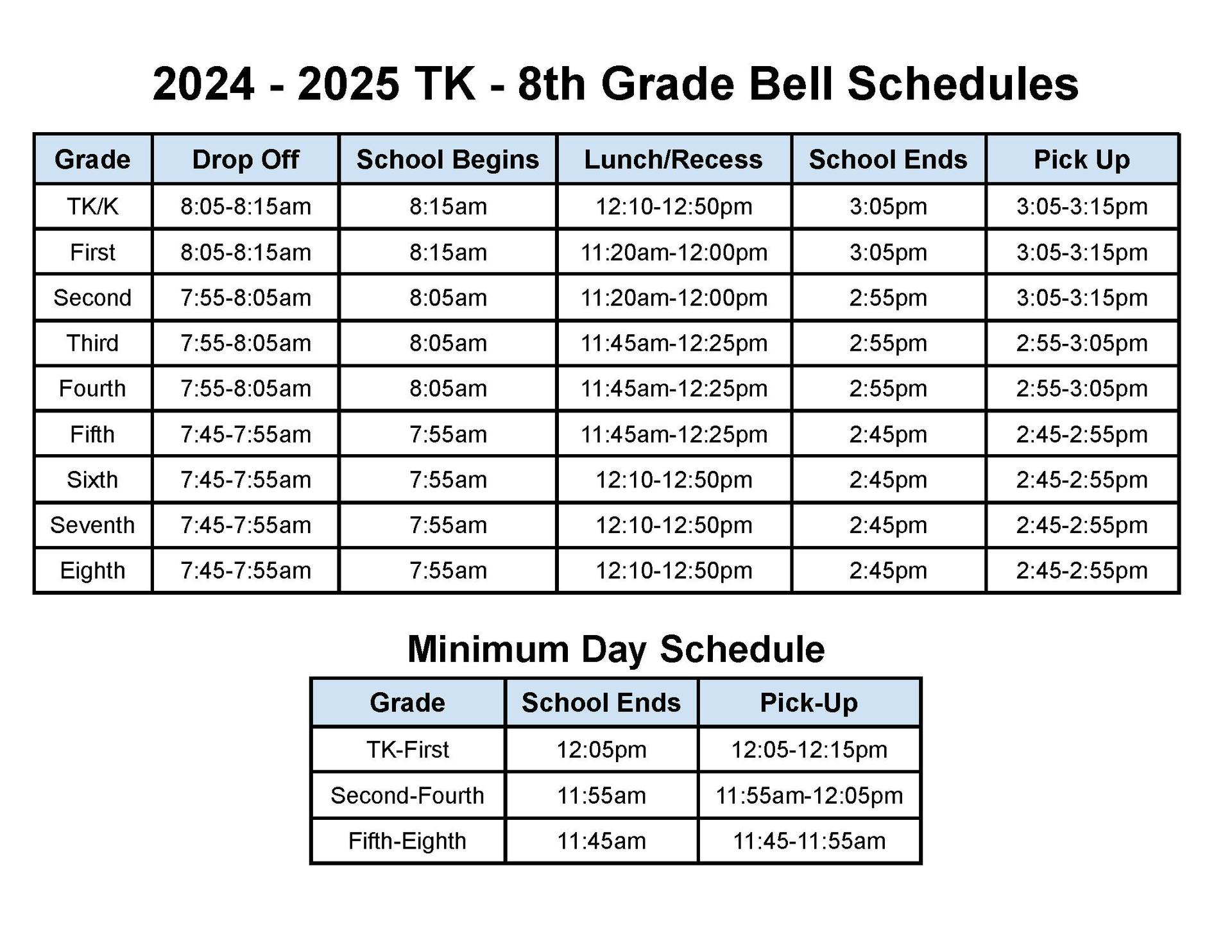 Bell Schedule – Master Calendar and Bell Schedule – St. Paul's Lutheran ...