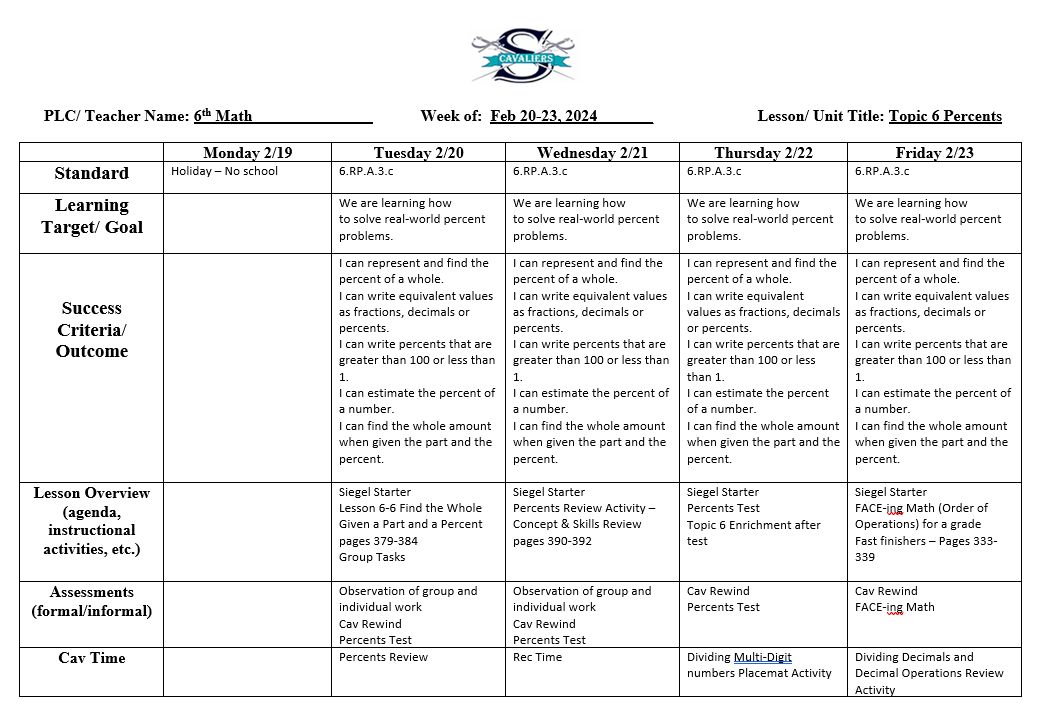 Mrs. Cheuvront's Class – Amanda Cheuvront – Siegel Middle School