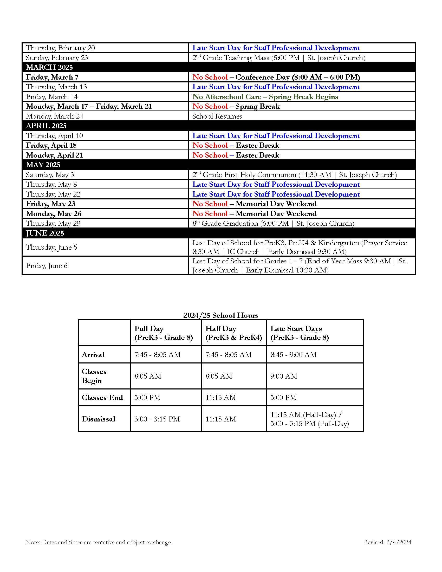 2024/25 School Year Calendar – Calendar - 2024/25 School Year Overview ...