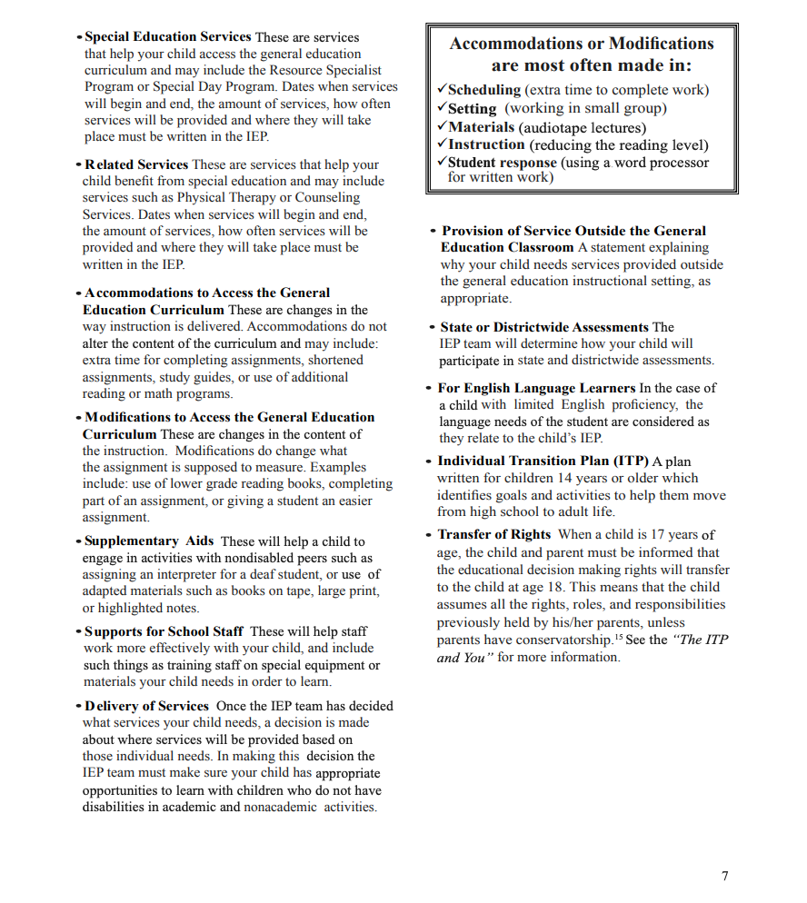 Special Education Brochure: IEP and You - Resources for Families ...