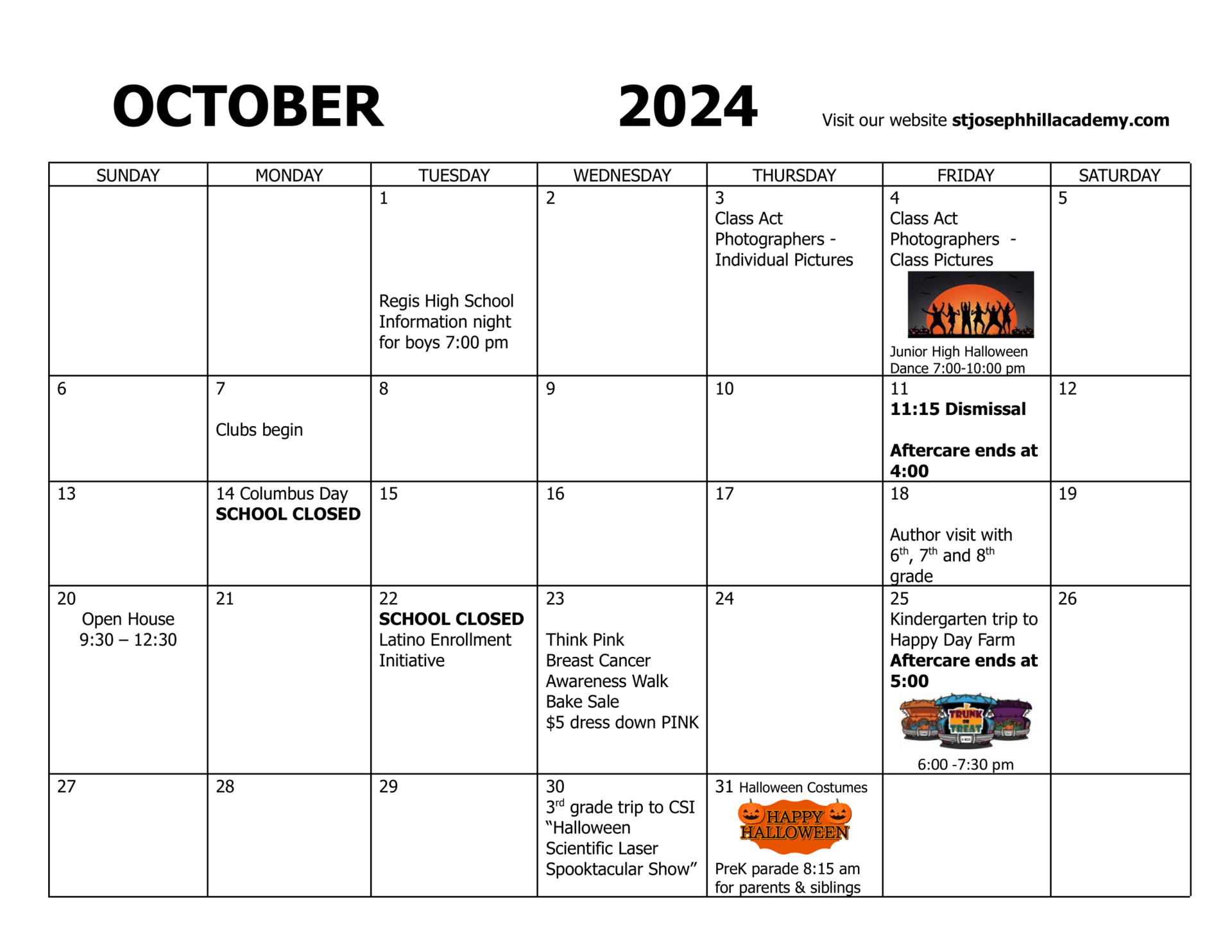 Calendars – Parent Resources – Saint Joseph Hill Academy Elementary School