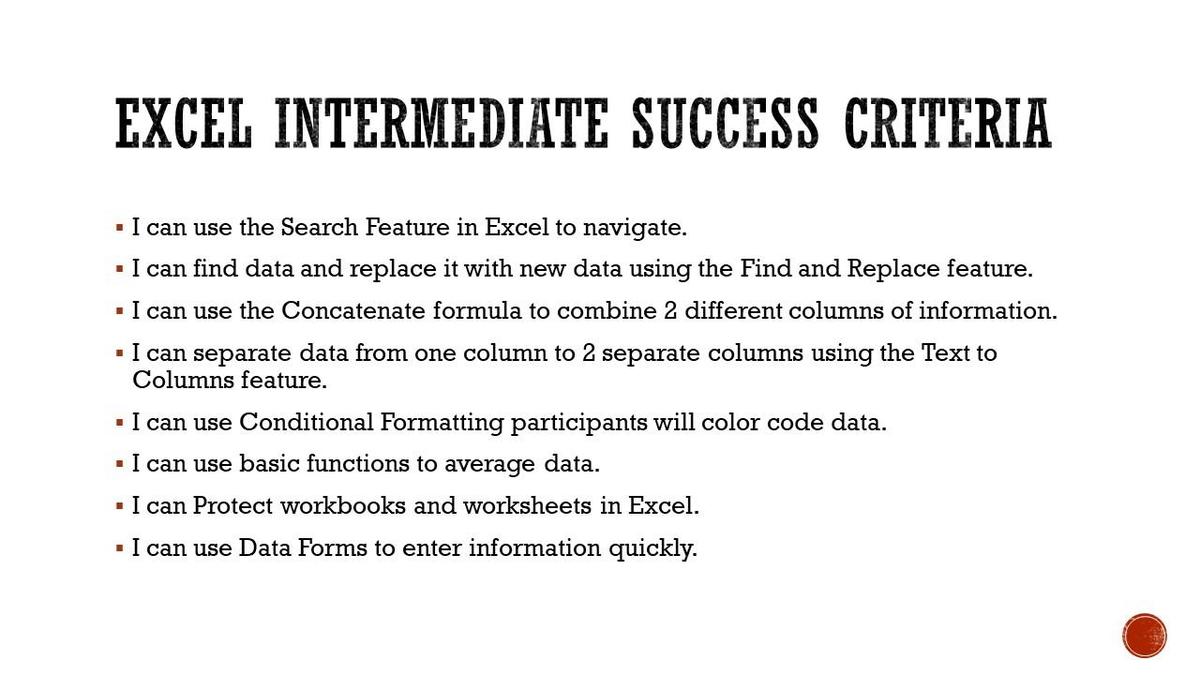 Intermediate Excel – Jennifer Brooks – Rocky Fork Middle School