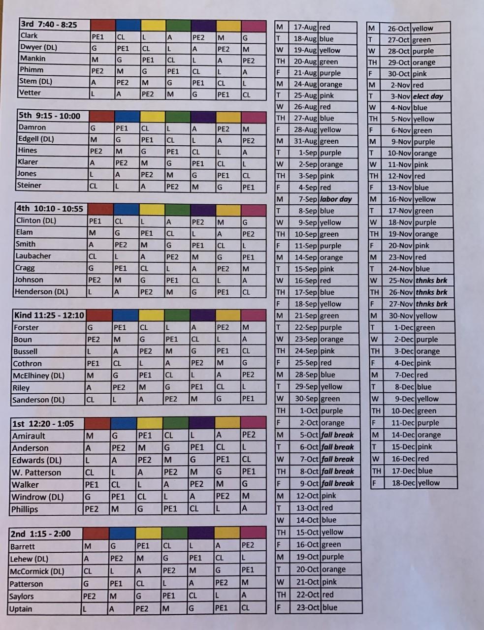 Daily Schedule & RA Schedule – Paige Saylors – Christiana Elementary School