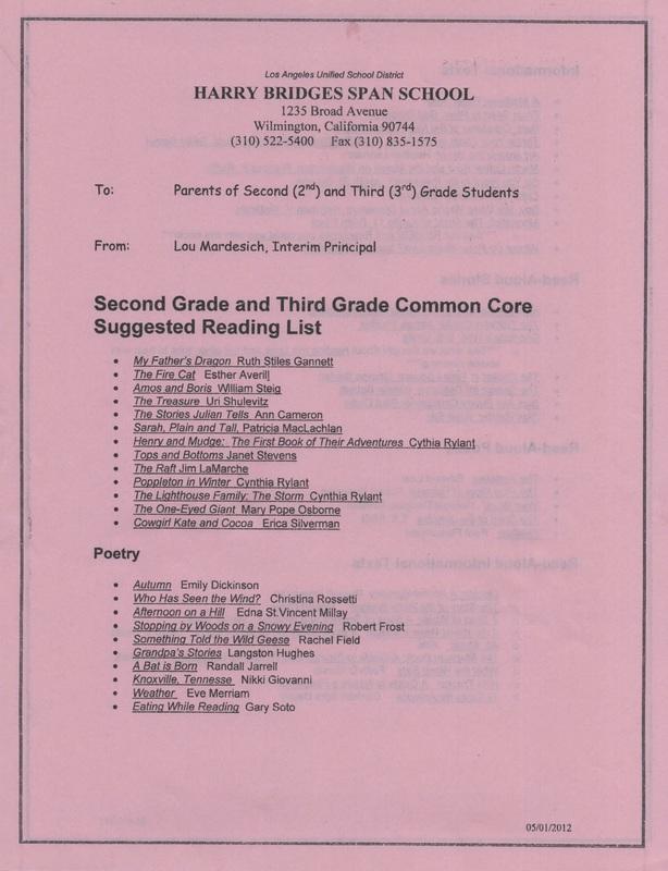 Core Reading List – Elementary – Harry Bridges Span School