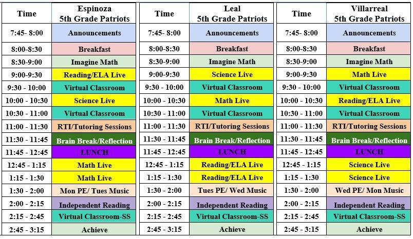 5th Grade Schedule 5th Grade Alton Elementary School