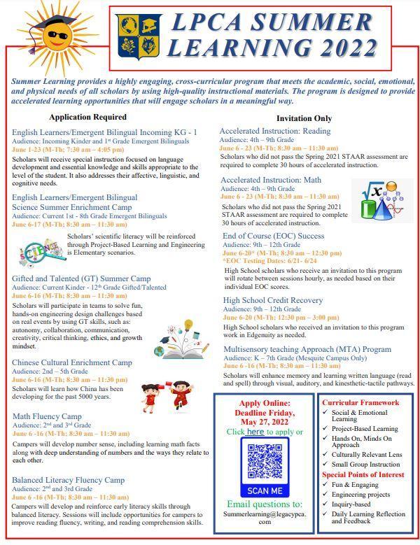 Summer Learning Program Legacy Preparatory Charter Academy