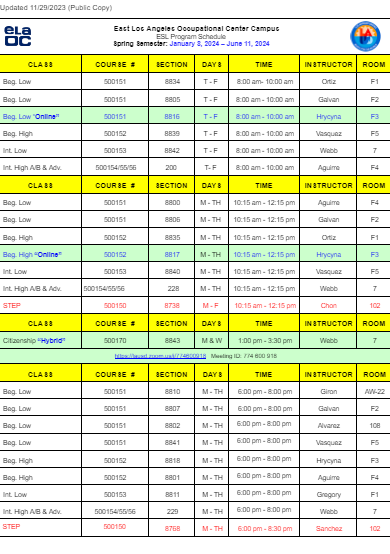 Schedule of Classes - Schedule of Classes - East Los Angeles ...
