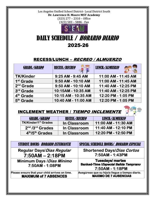 Bell Schedules – Our School – Dr. Lawrence H. Moore Math/ Science ...