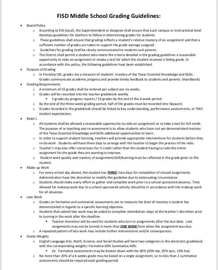 Grading Policy – Parents – Frenship Middle School