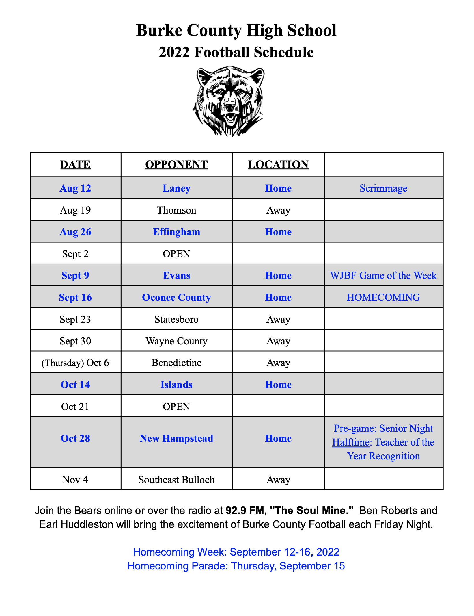 2022 Bears Football Schedule – Athletics – Burke County Public Schools