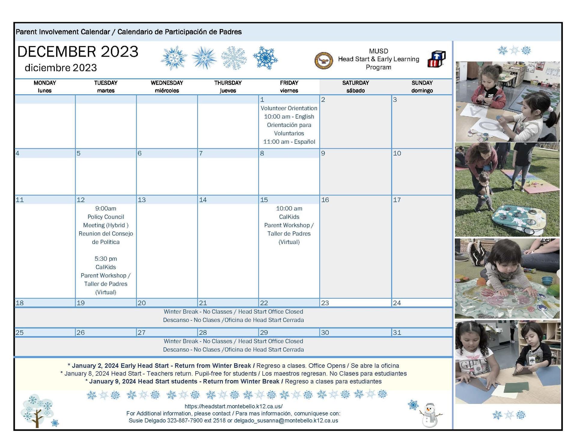 Parent Participation Calendar and Parent Events – Parents – Head Start ...