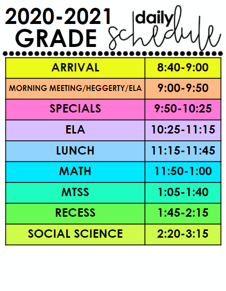Daily Schedule – Mrs. Tara Scalzo – Slippery Rock Area SD