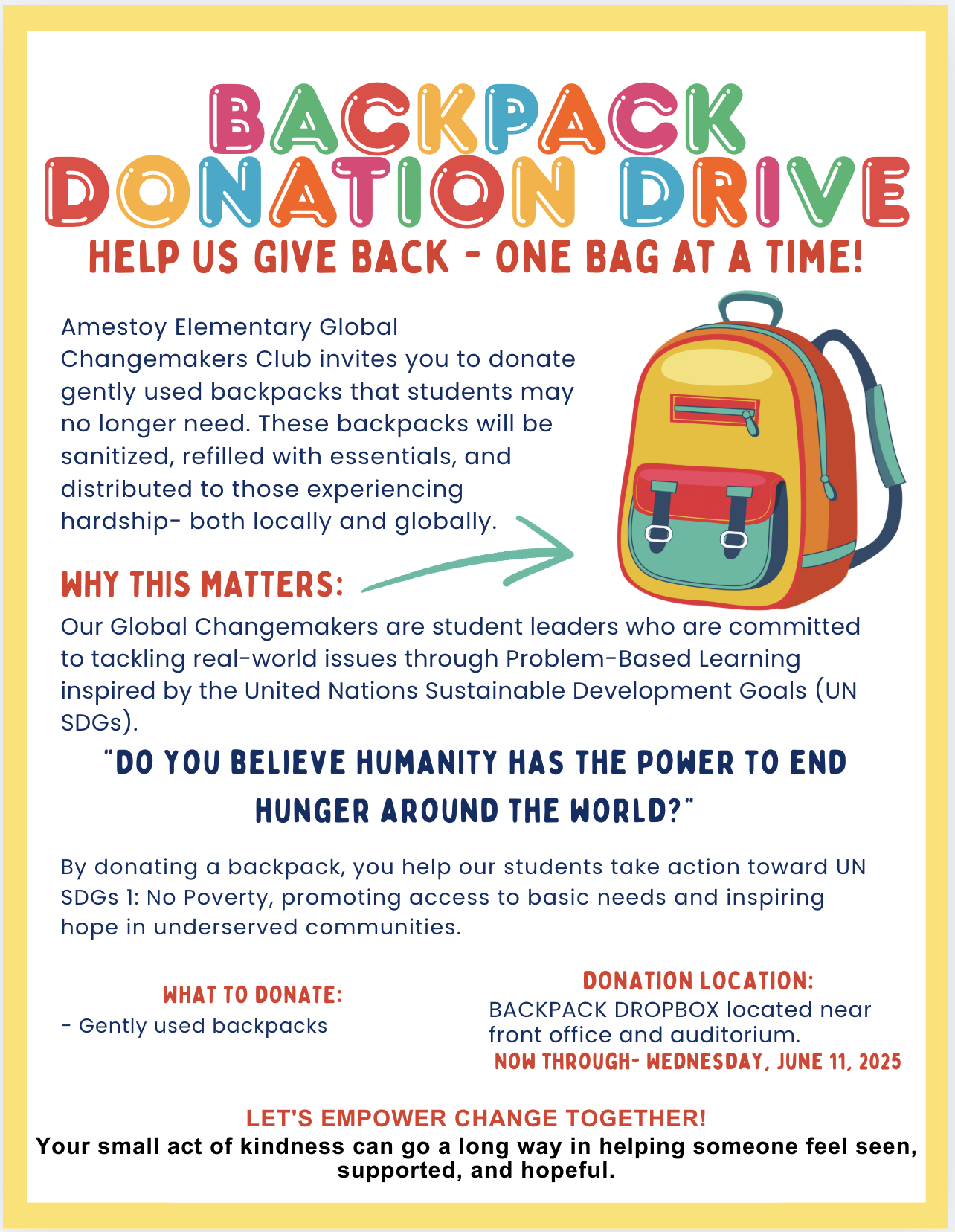 Backpack Donation Drive | Amestoy Elementary