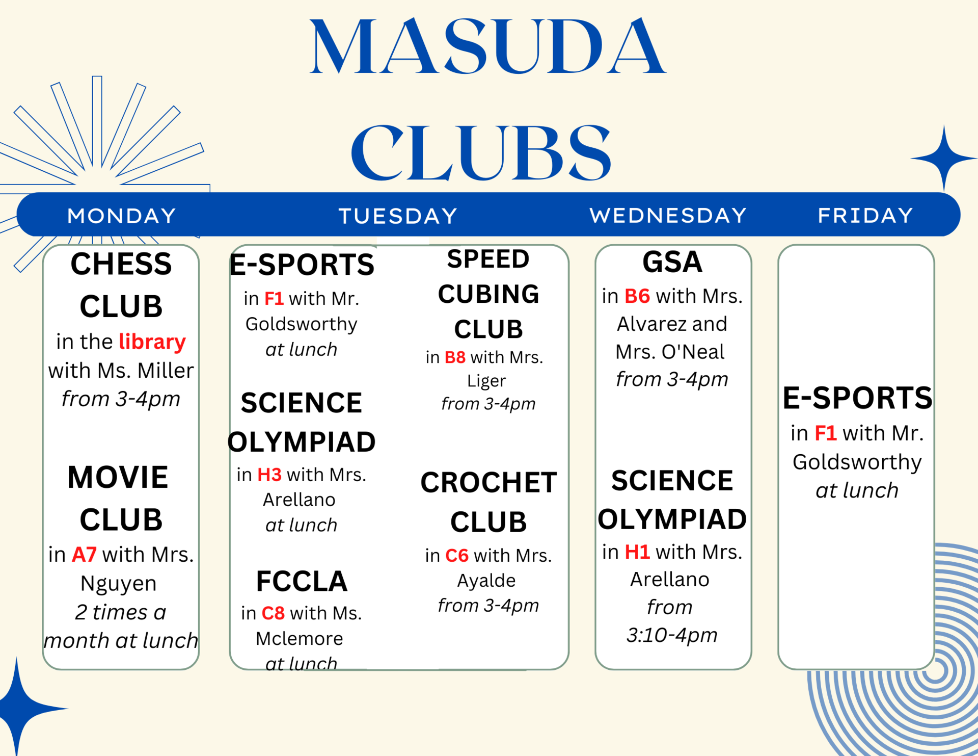 Clubs Schedule - Students - Masuda Middle School