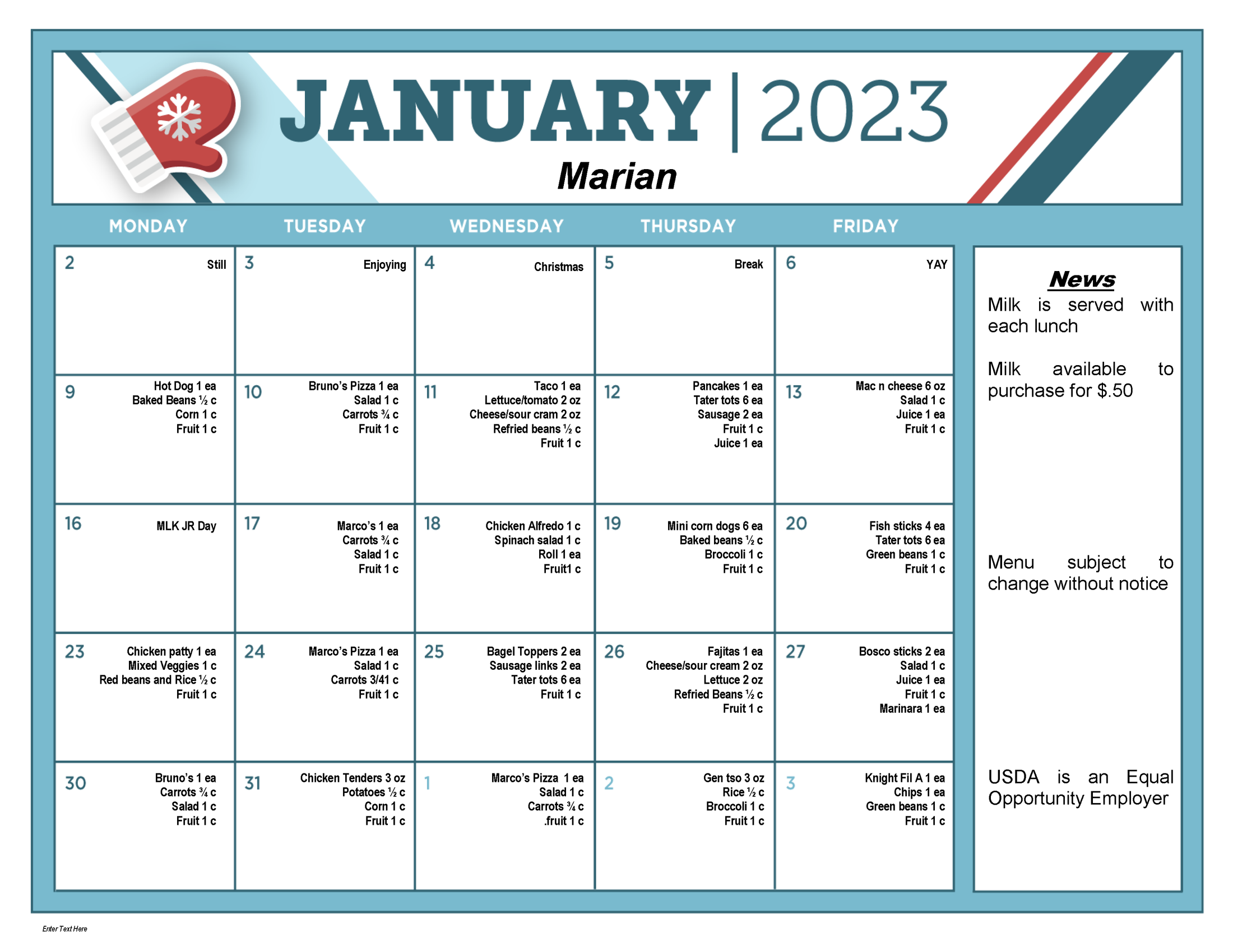 Cafeteria Program - Miscellaneous - Marian High School