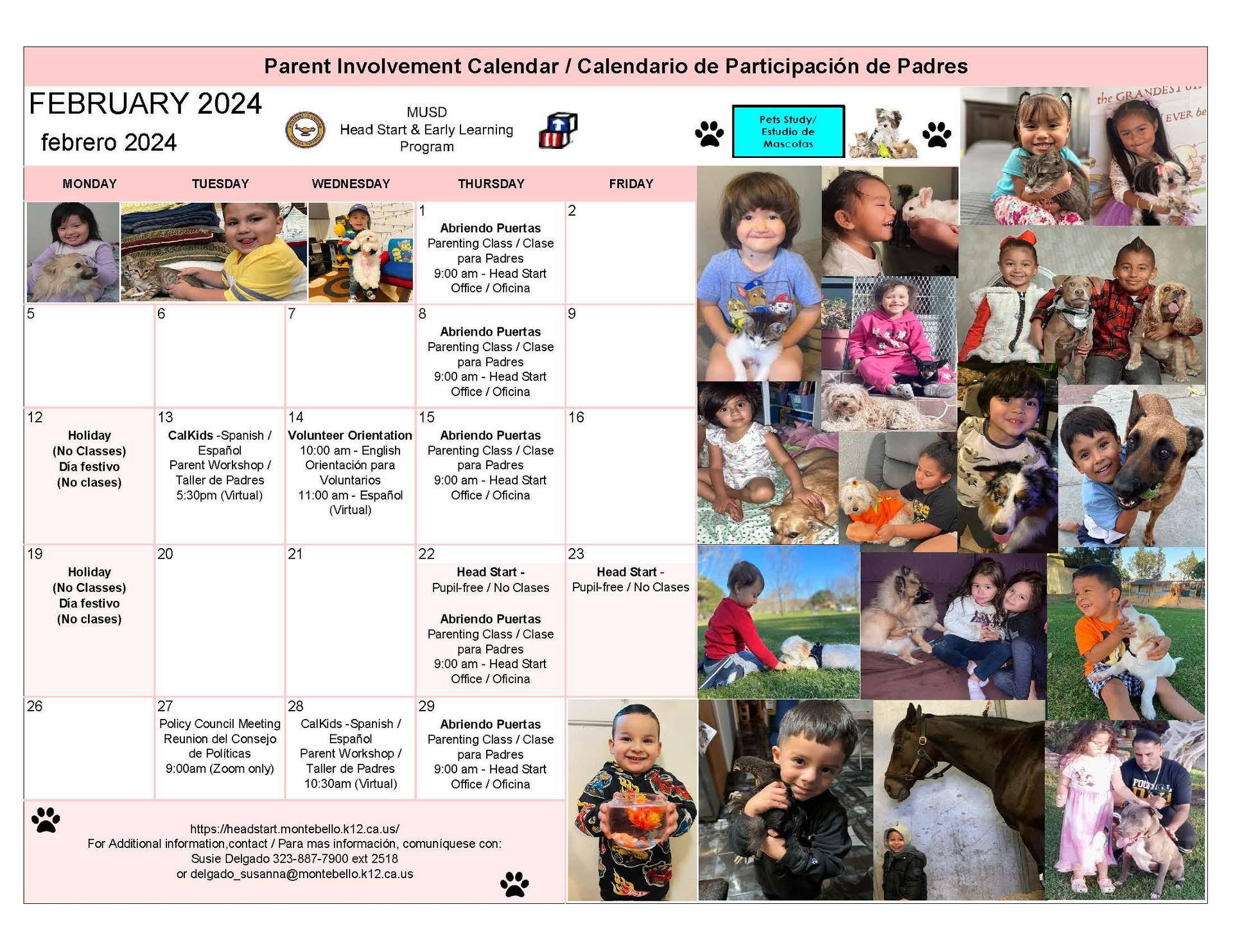 Parent Participation Calendar and Parent Events – Parents – Head Start ...