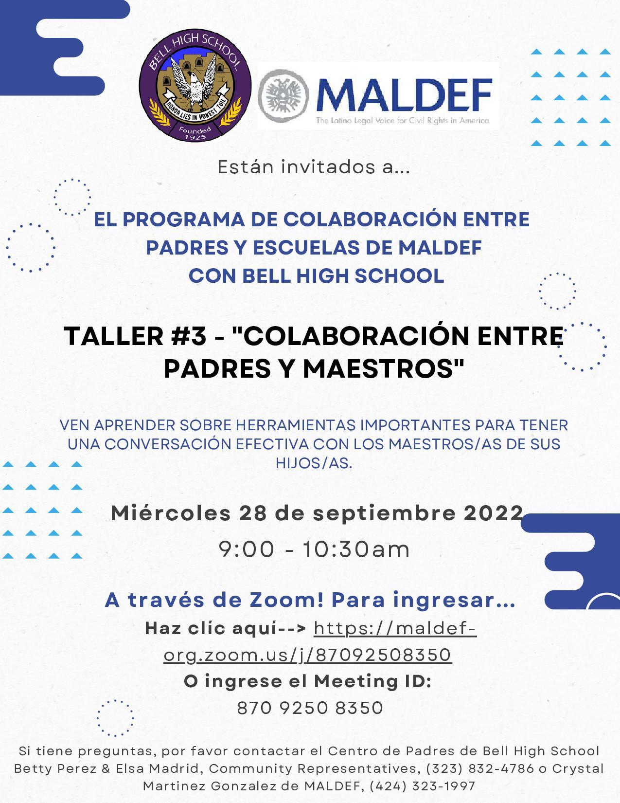 Taller de Padres (9.28.2022 @ 9-10:30am) | Bell High School