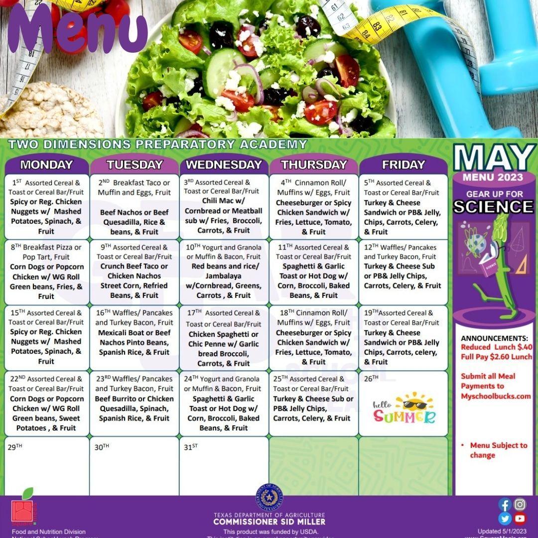 Child Nutrition Menu – Vickery Campus – Two Dimensions Preparatory Academy