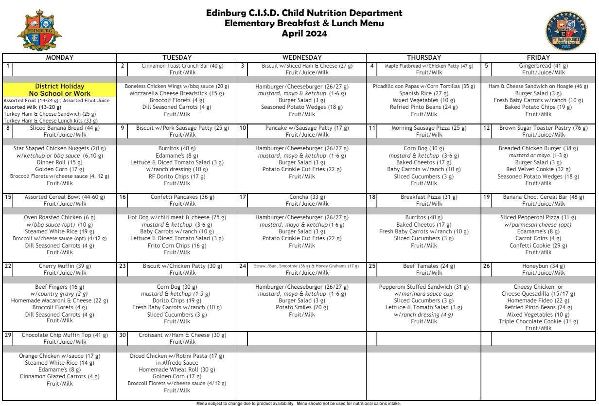 Breakfast and Lunch Menu – Parents – Austin Elementary
