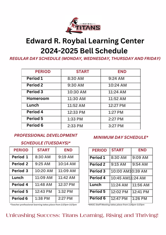 Our Bell Schedule | Edward R Roybal Learning Center