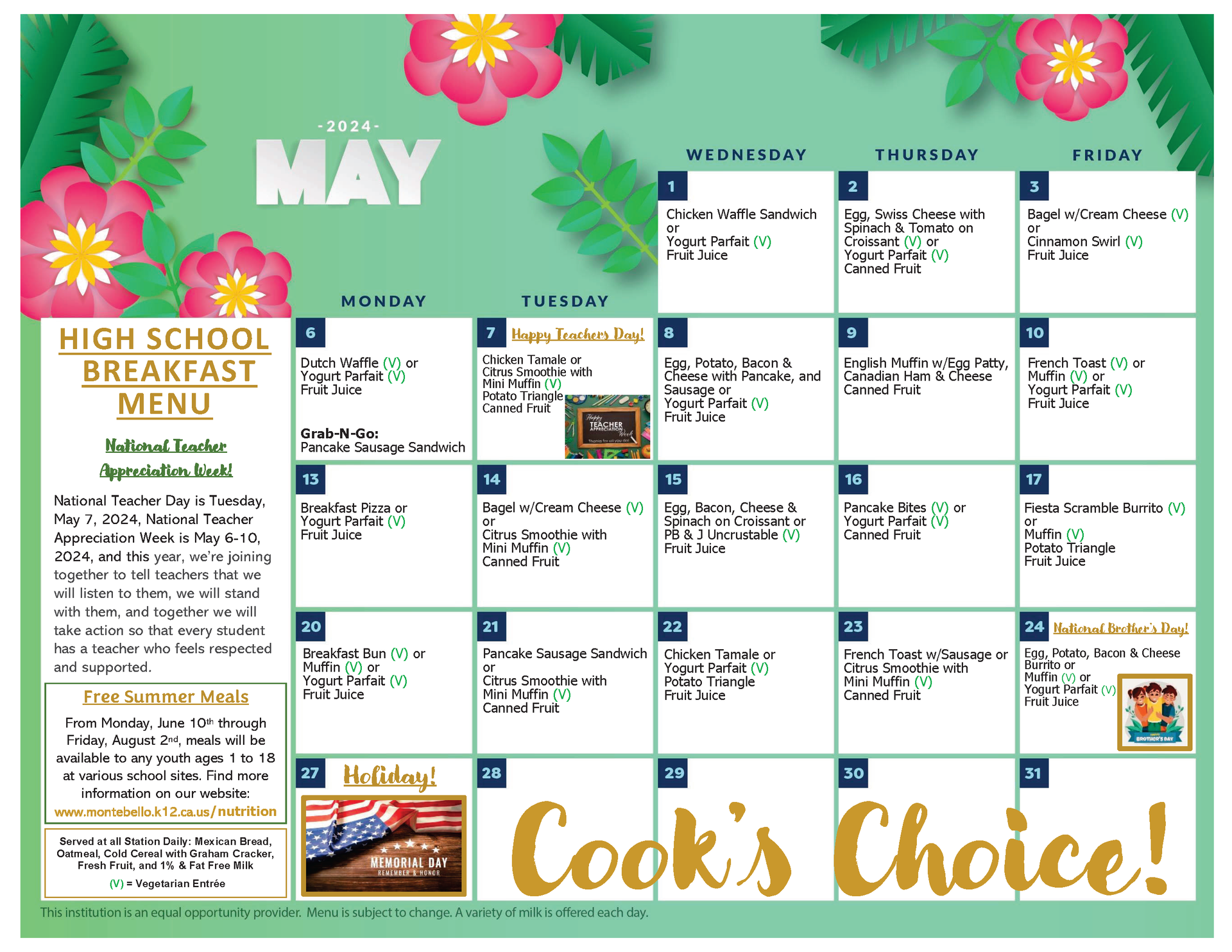 Menus – Nutrition Services – Montebello Unified School District