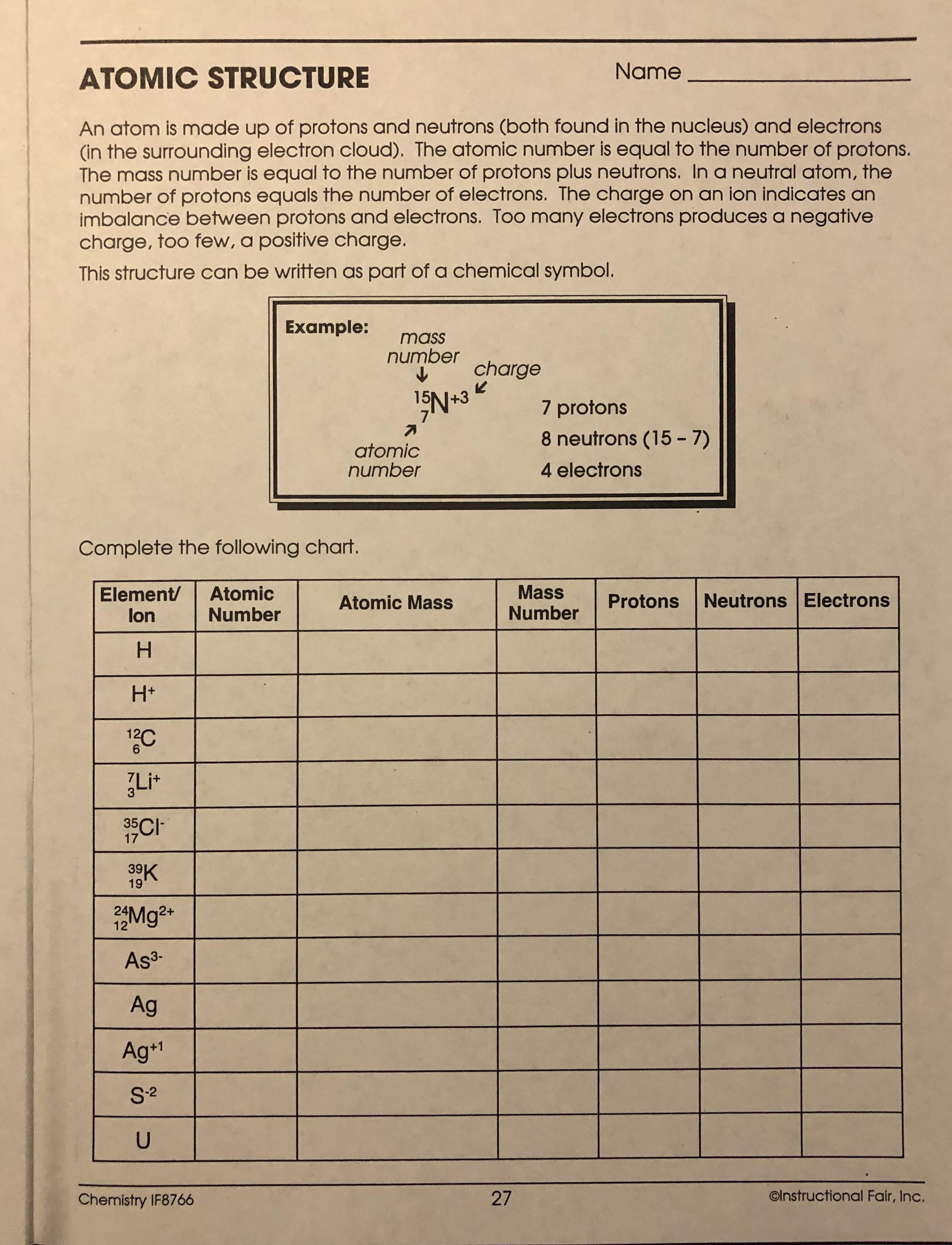 Chapter 4 Atomic Structure Worksheet Answer Key Atomic Structure Chapter 4 Atomic Structure Worksheet Answer Key Atomic Structure