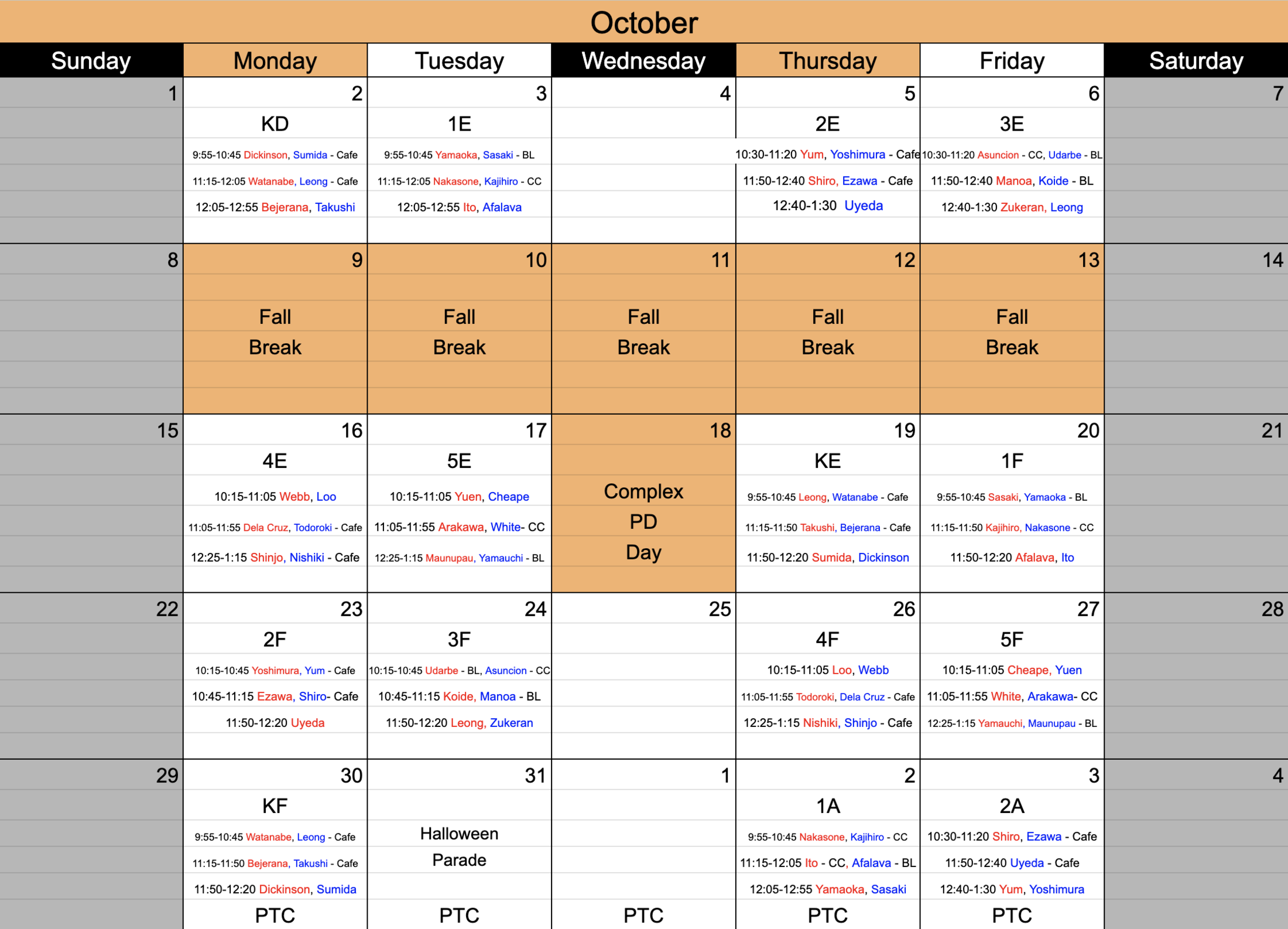 Schedules / Calendar – Physical Education – Mililani Waena Elementary