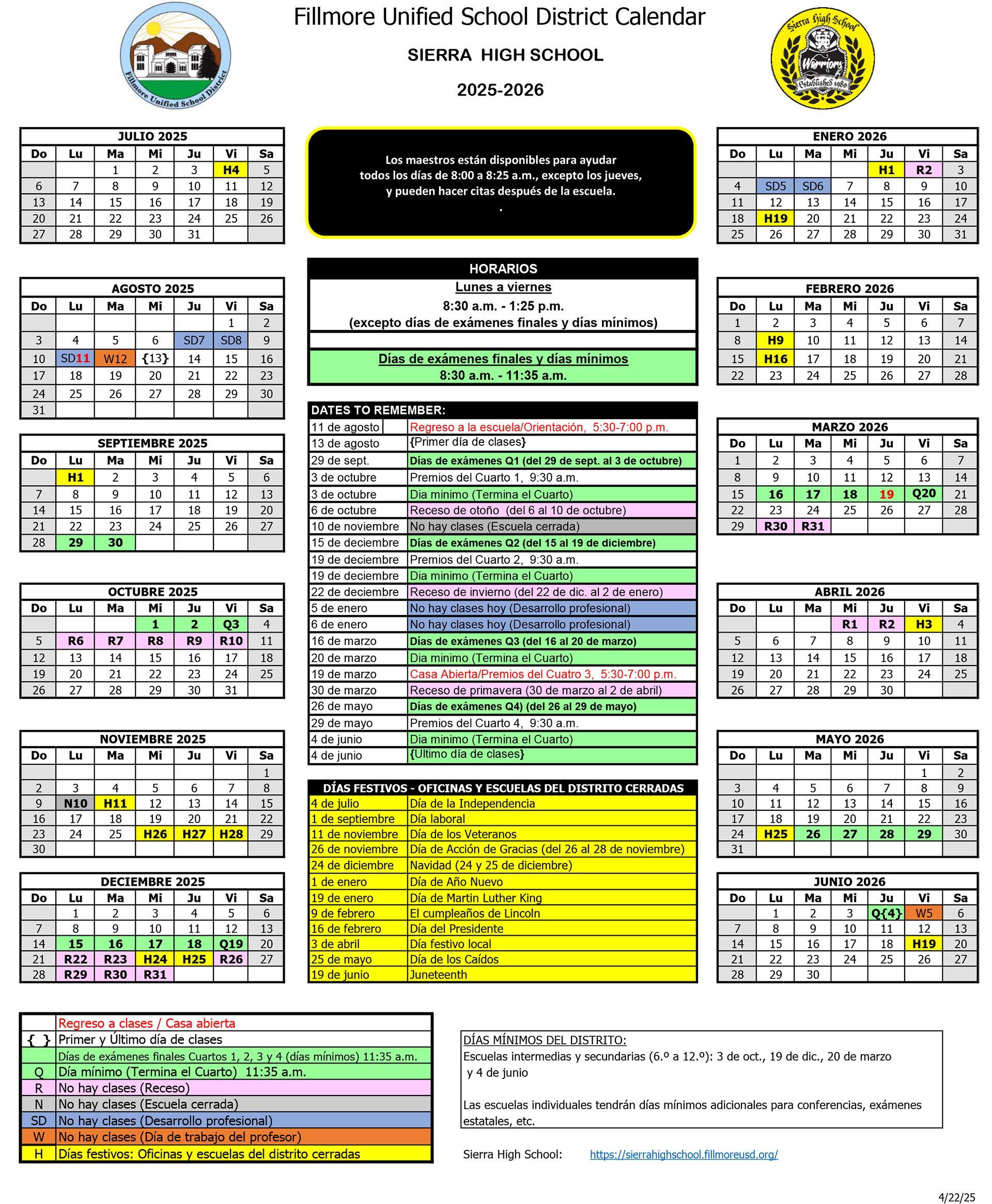 2025-26 Annual School Calendars [English/Spanish] – Family Resources ...