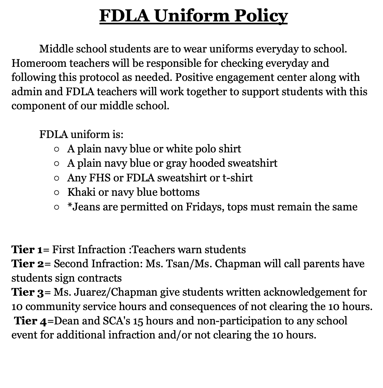 Middle School Uniform Policy – Franklin Dual Language Magnet – Benjamin ...