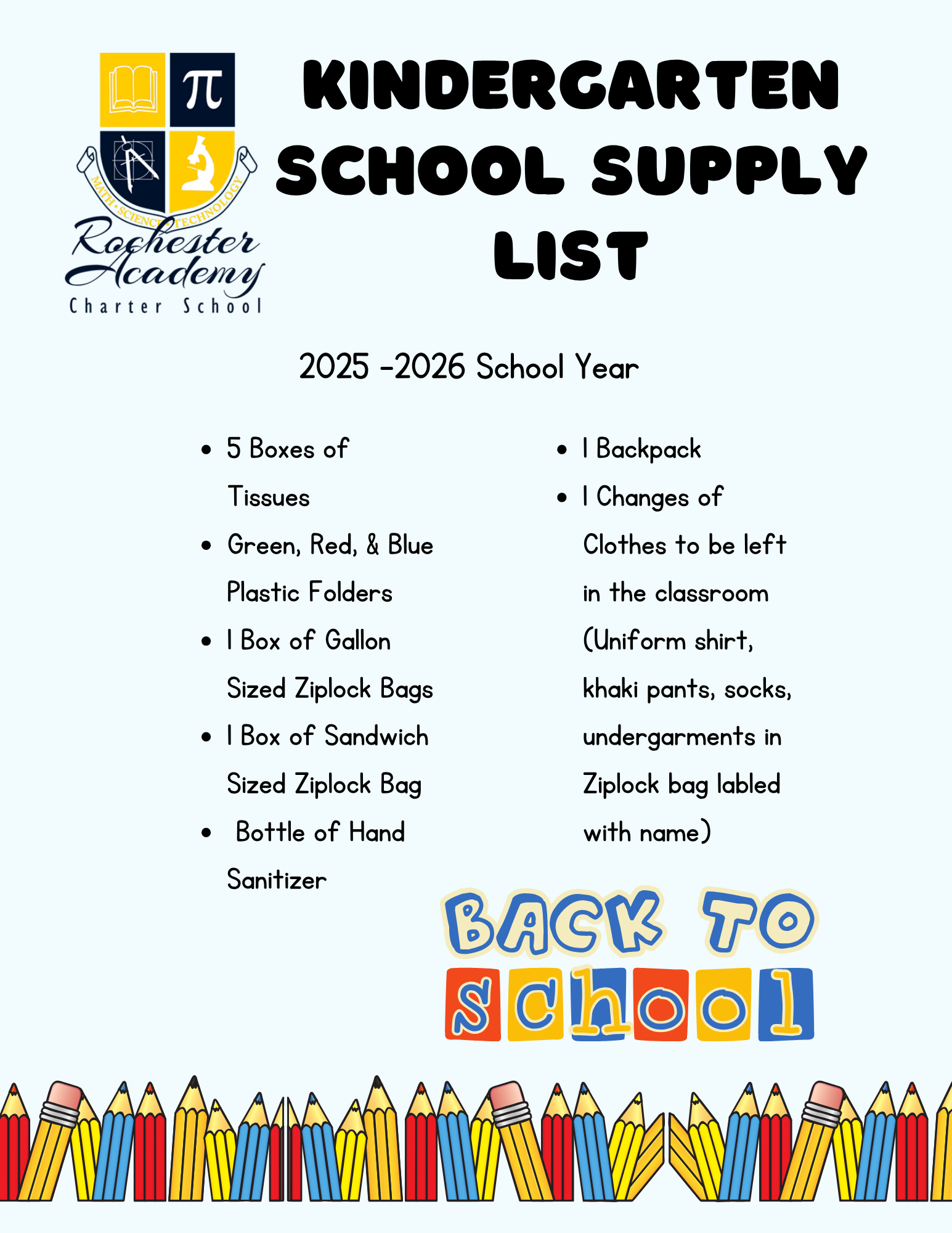 Kindergarten Supply List – Elementary School – Rochester Academy ...
