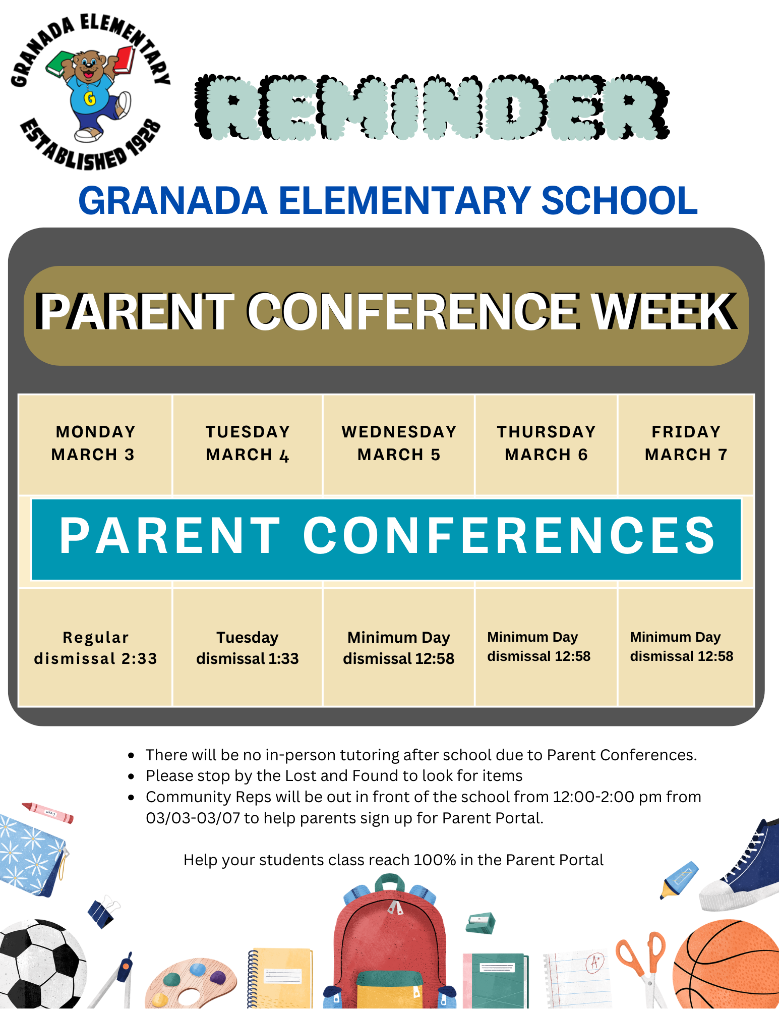 Parent Conference Week, March 3 - March 7 | Granada Elementary