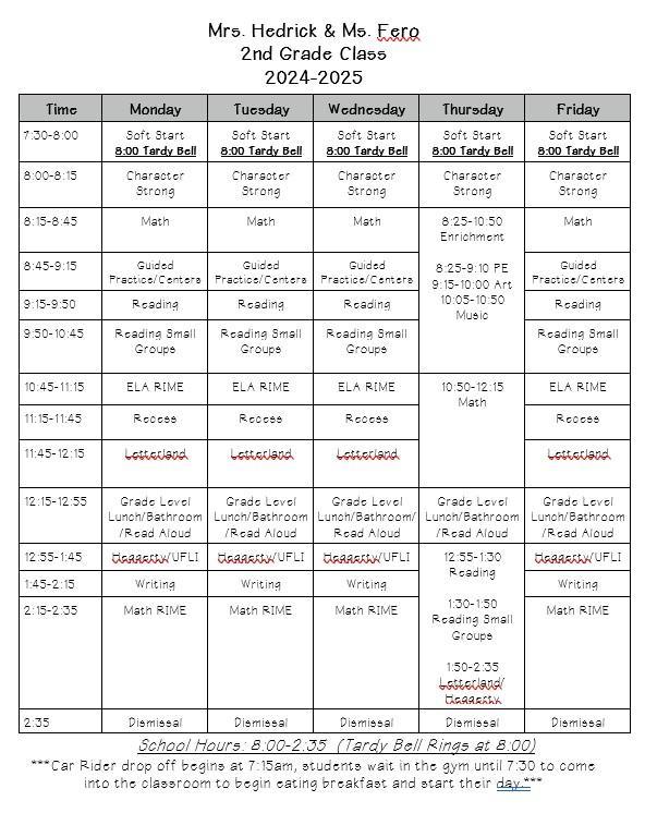 Class Schedule – Chelsea Hedrick – Churchland Elementary School