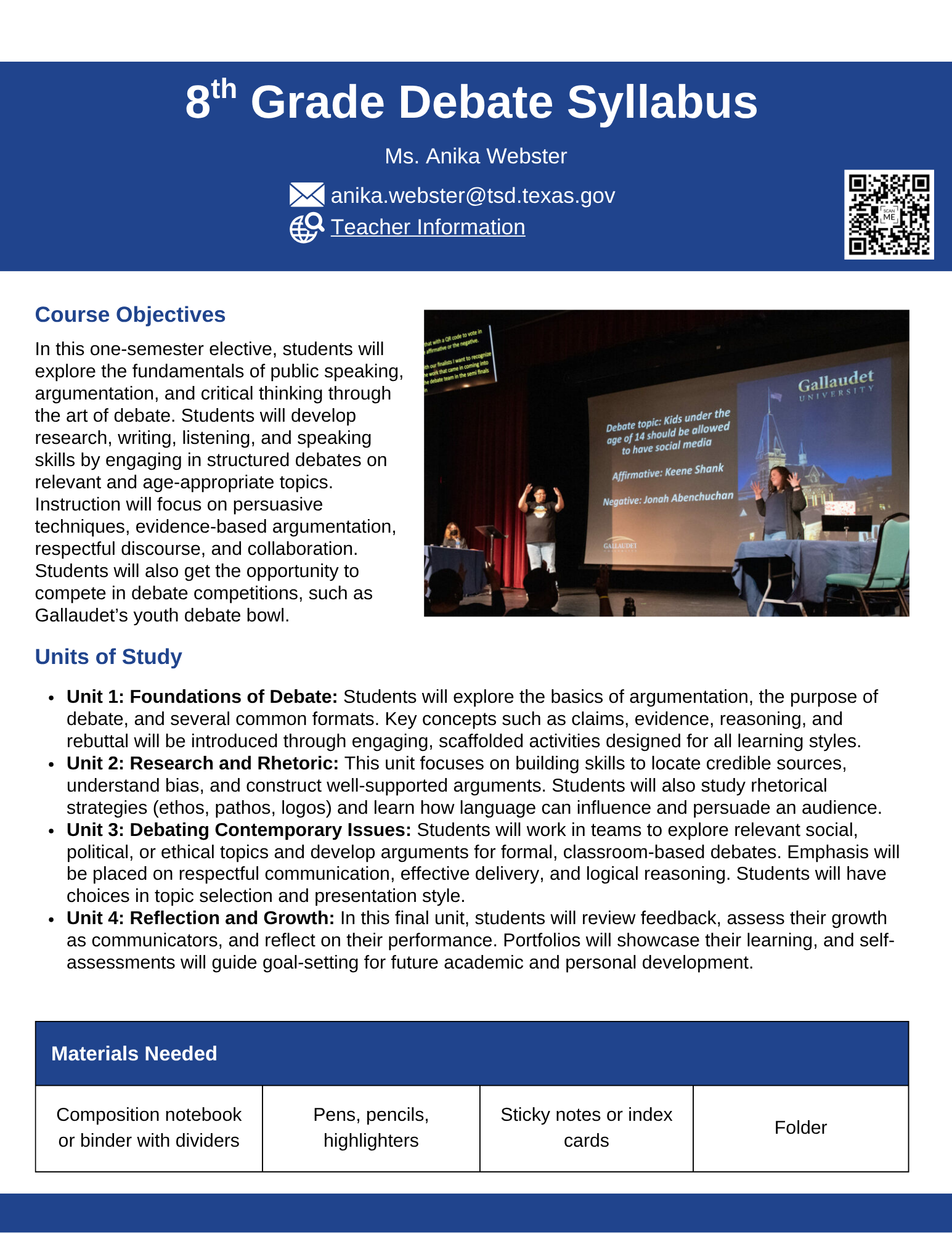 8th Grade Debate Syllabus – Anika Webster – Texas School for the Deaf