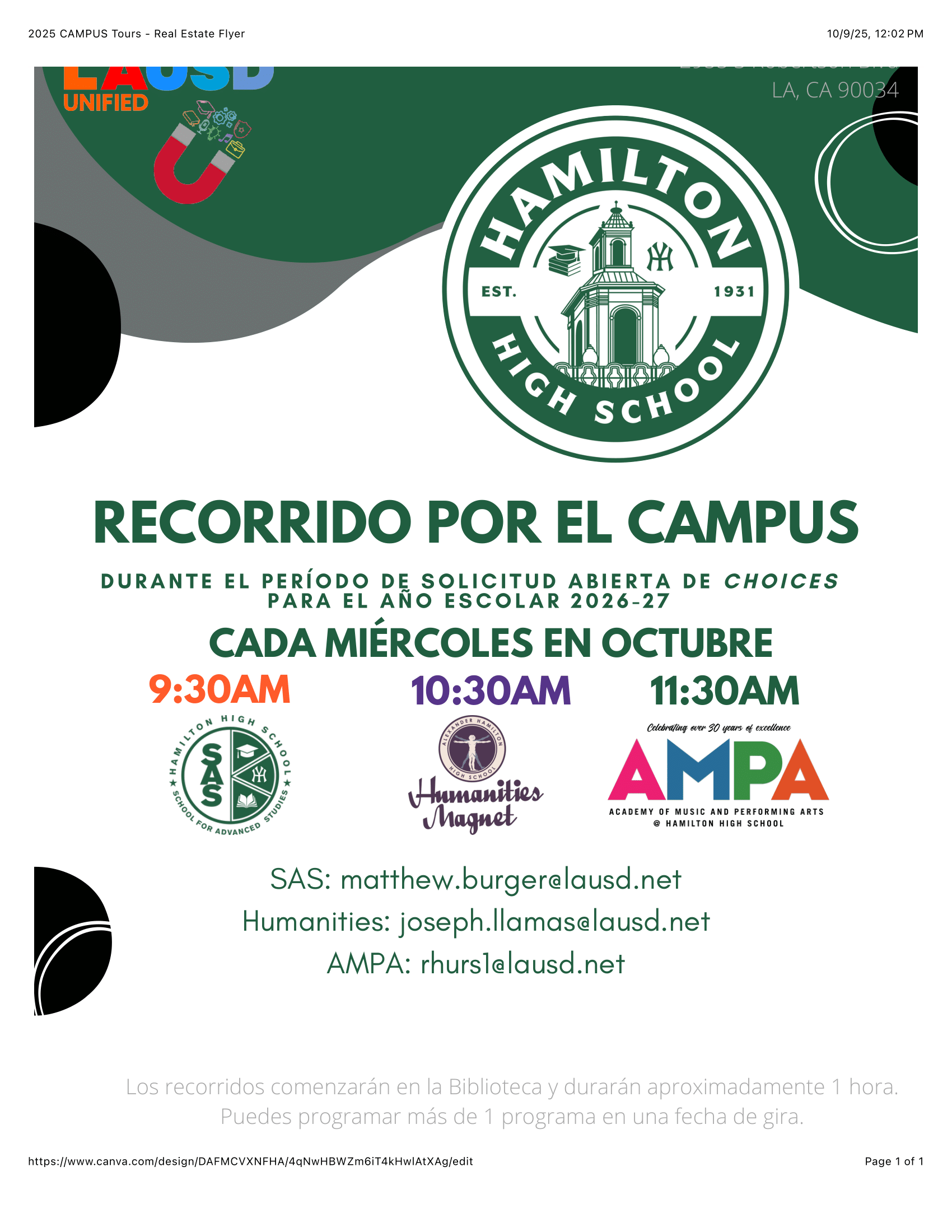 Campus Tours – News 26 - 27 – Alexander Hamilton Senior High School
