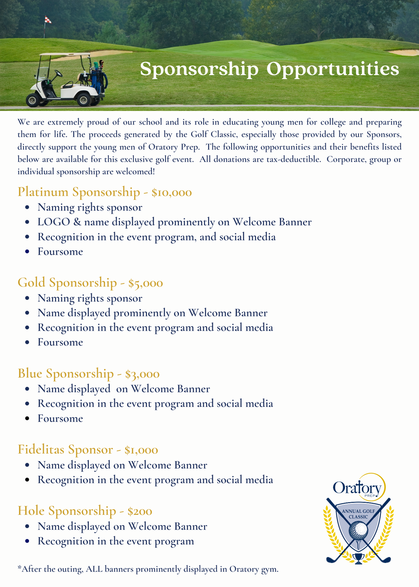 Annual Golf Classic – Support OP – Oratory Preparatory School