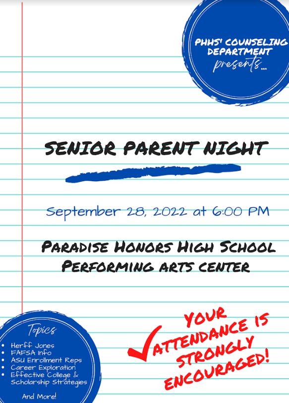 Senior Parent Night | Paradise Honors High School