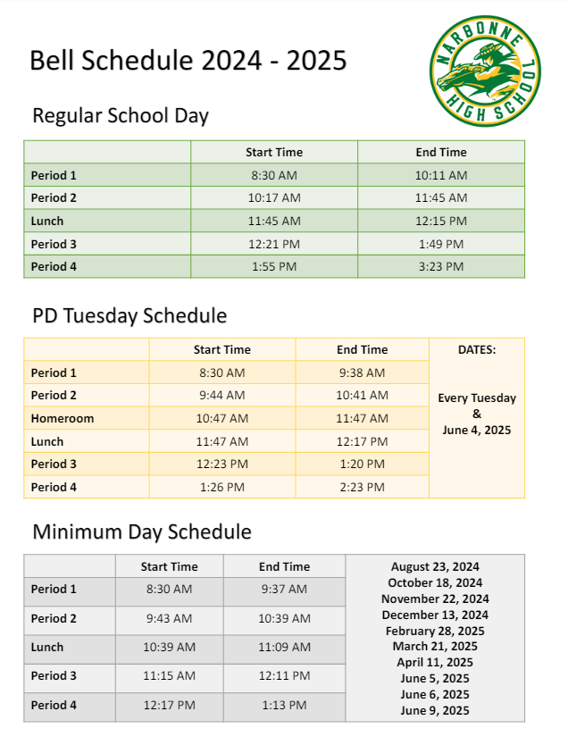 Bell Schedule – Beta Magnet School – Nathaniel Narbonne Senior High
