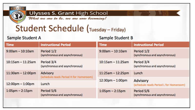 Bell Schedule for Grant’s Distance Learning | Ulysses S. Grant High School
