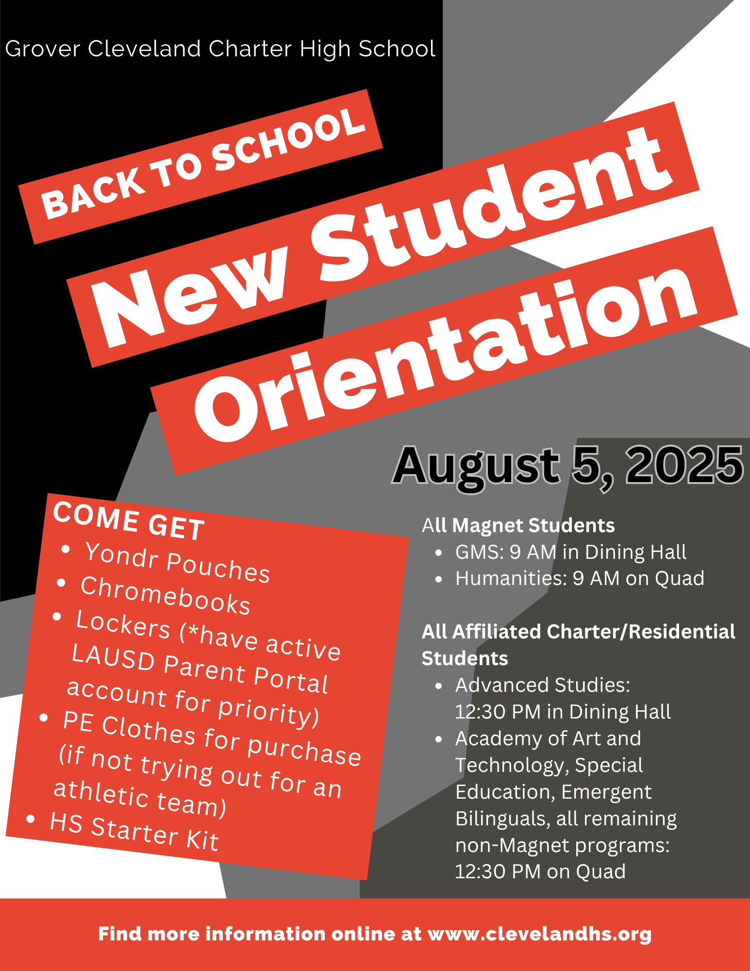 New Student Orientation: August 5-Click for More Information | Cleveland Charter High School