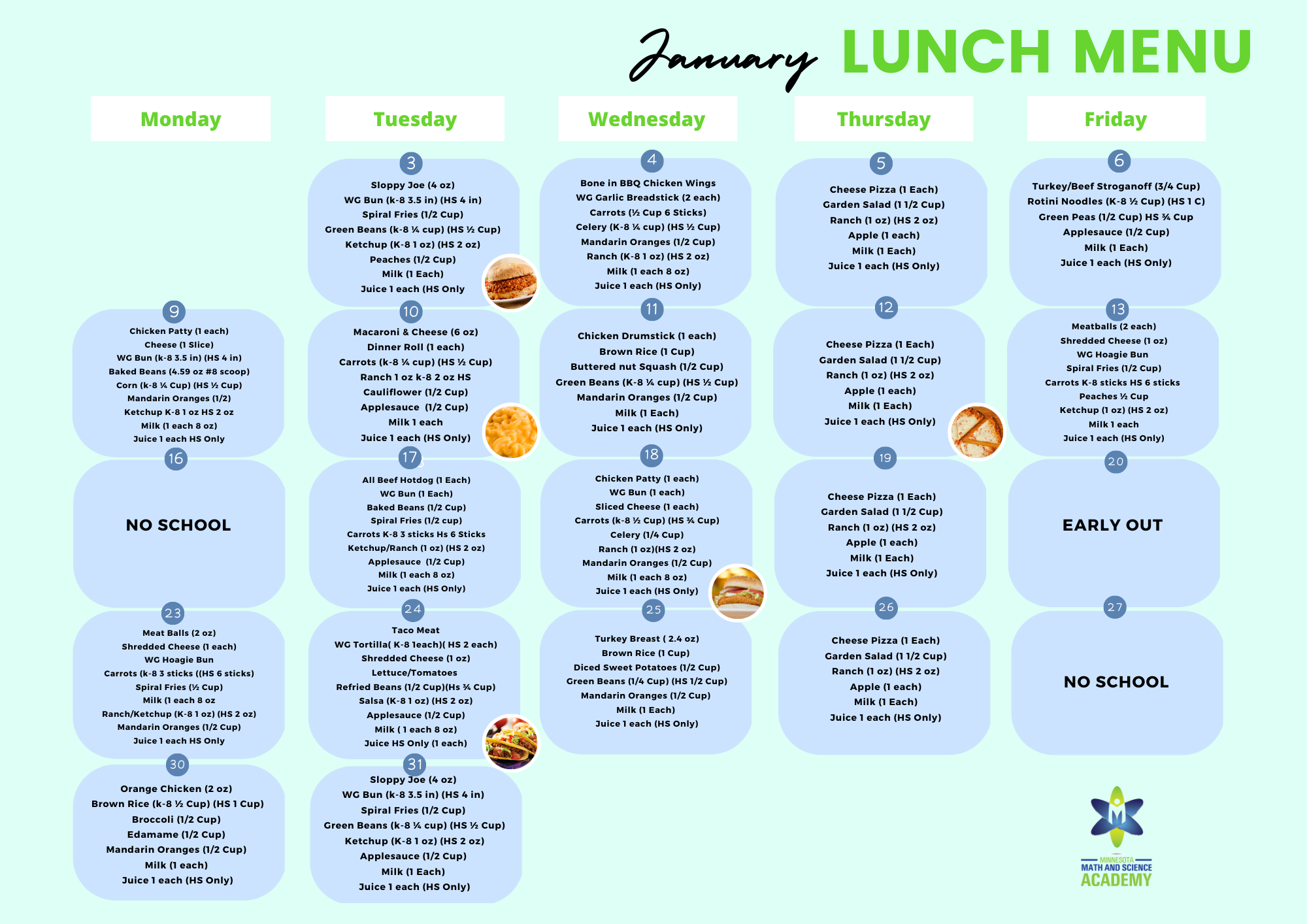 Menus – Student Life – Minnesota Math and Science Academy