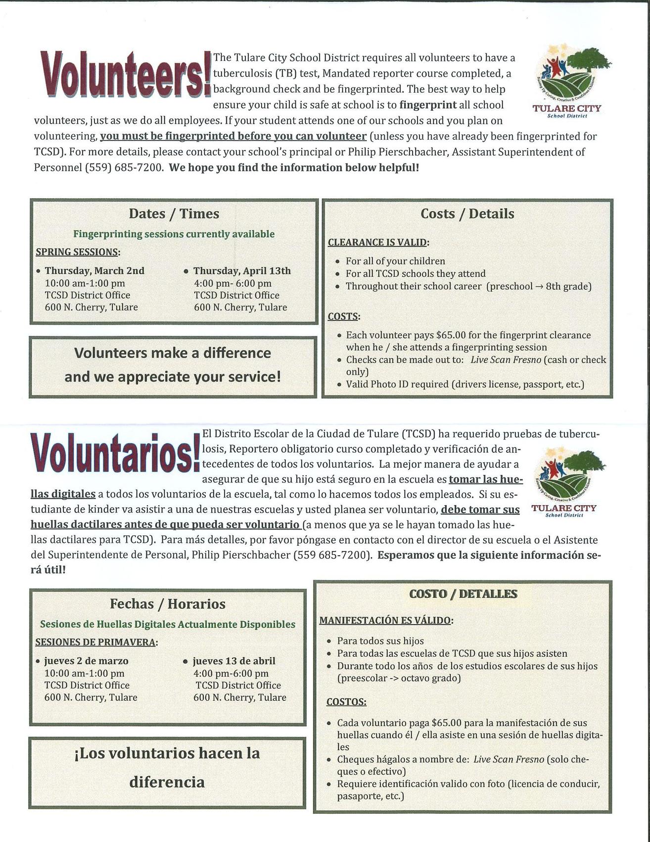 22-23 Volunteer Information | Tulare City School District