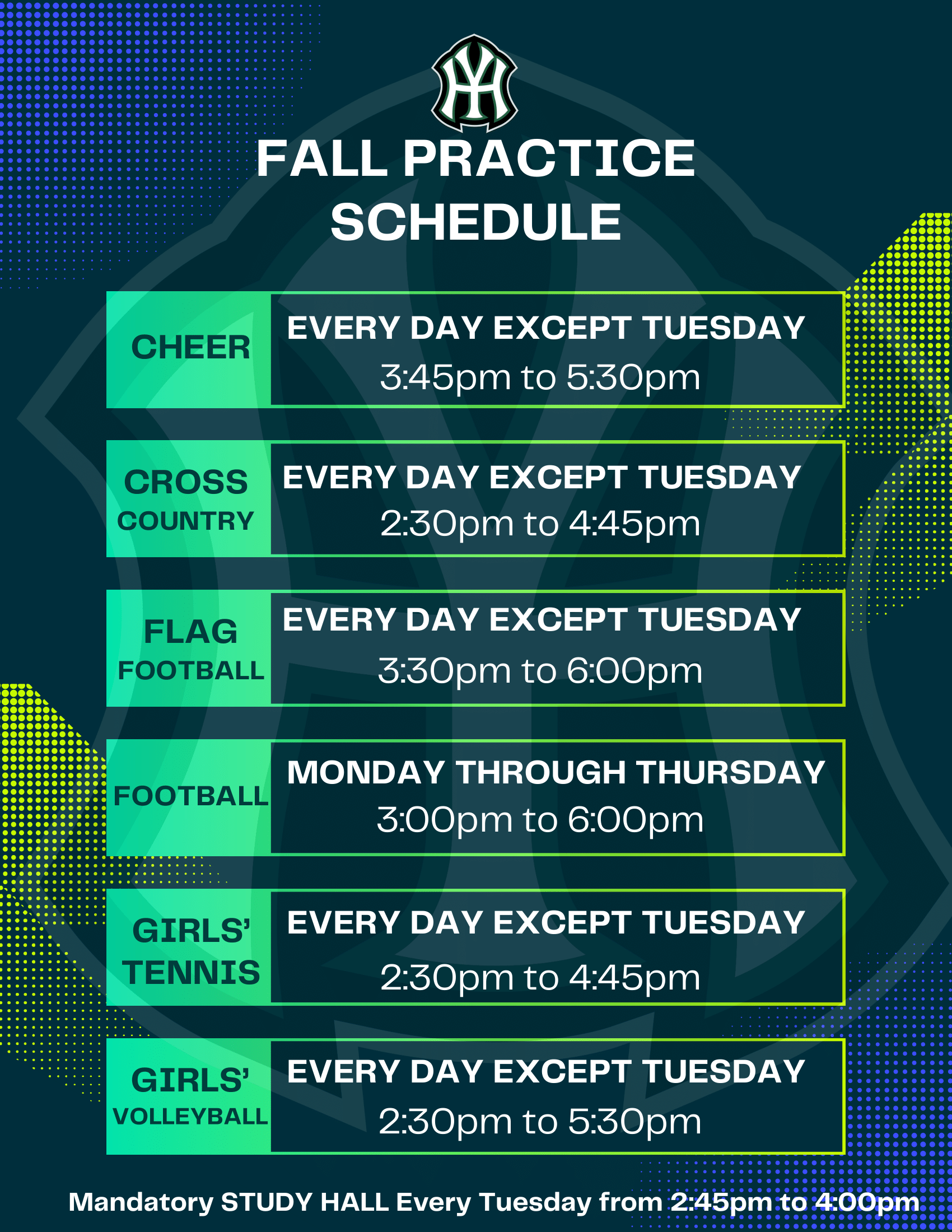Fall Practice Schedule – News 26 - 27 – Alexander Hamilton Senior High ...