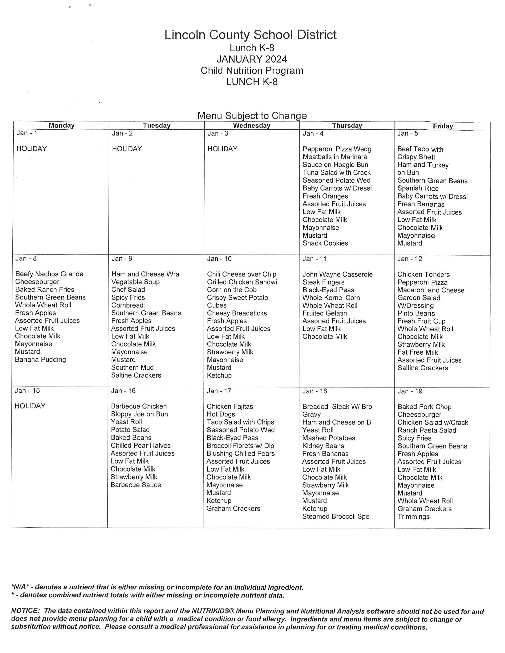 Breakfast & Lunch Menus – Child Nutrition Program – Lincoln County ...