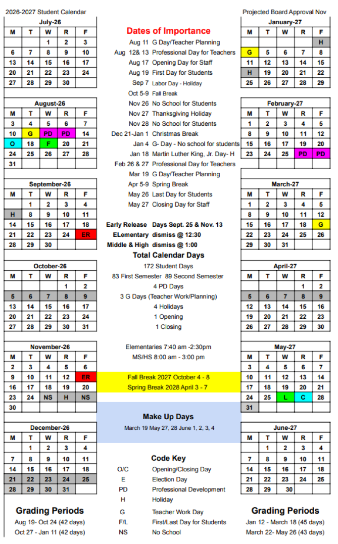 School Year Calendars – About Us – Union County Public Schools