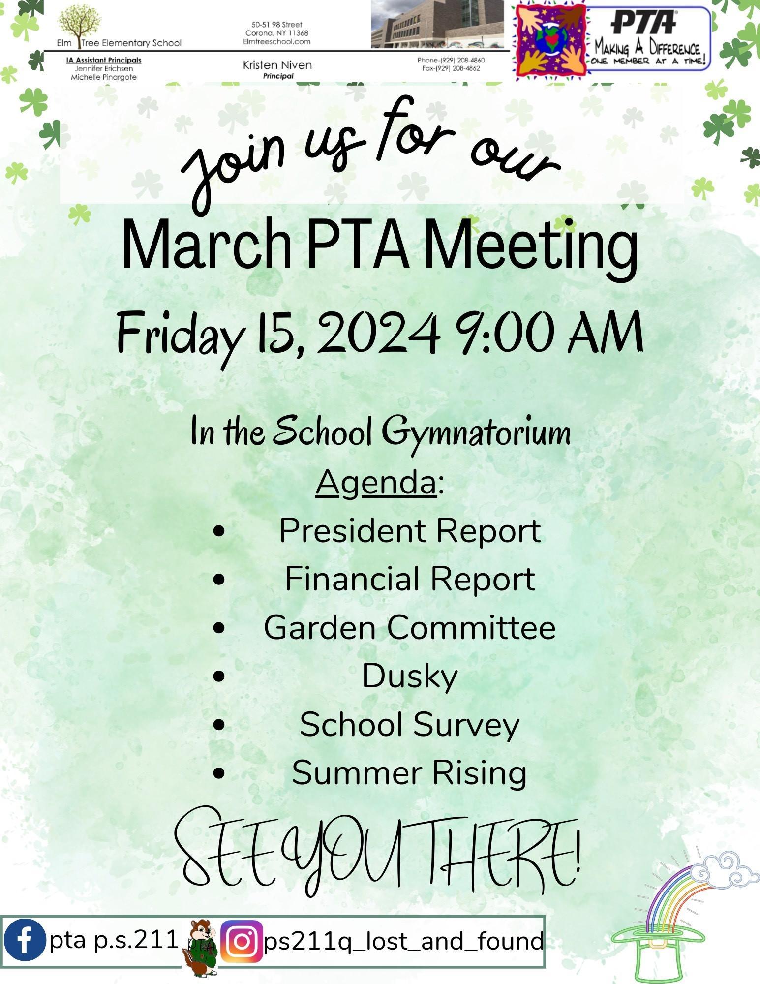 March 15th, 2024 - P.S. 211 and Our PTA Invites You to Our March 2024 ...
