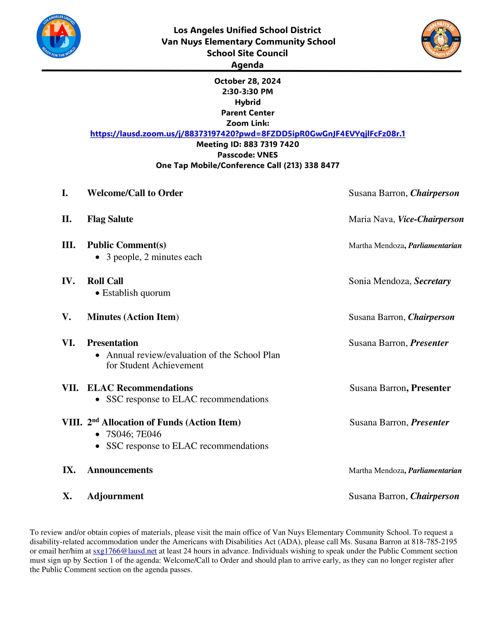 School Councils – Parent Resources – Van Nuys Elementary