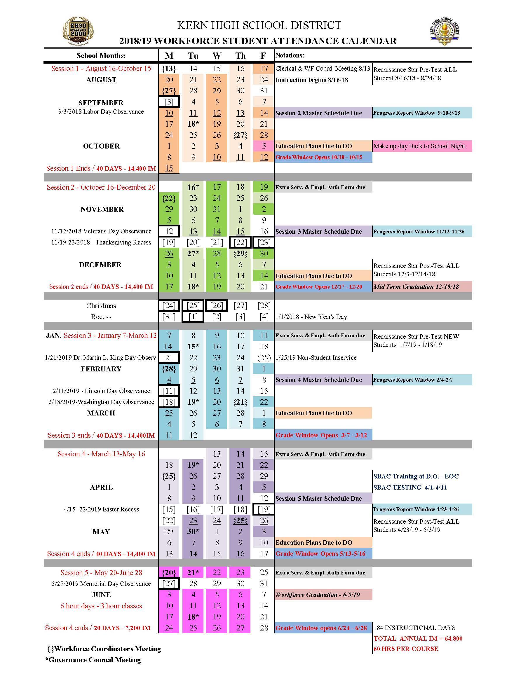 Attendance Calendars – Resources – Workforce Academy
