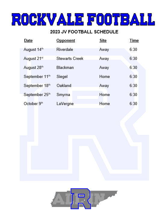 2023 Football Schedules – Football – Rockvale High School