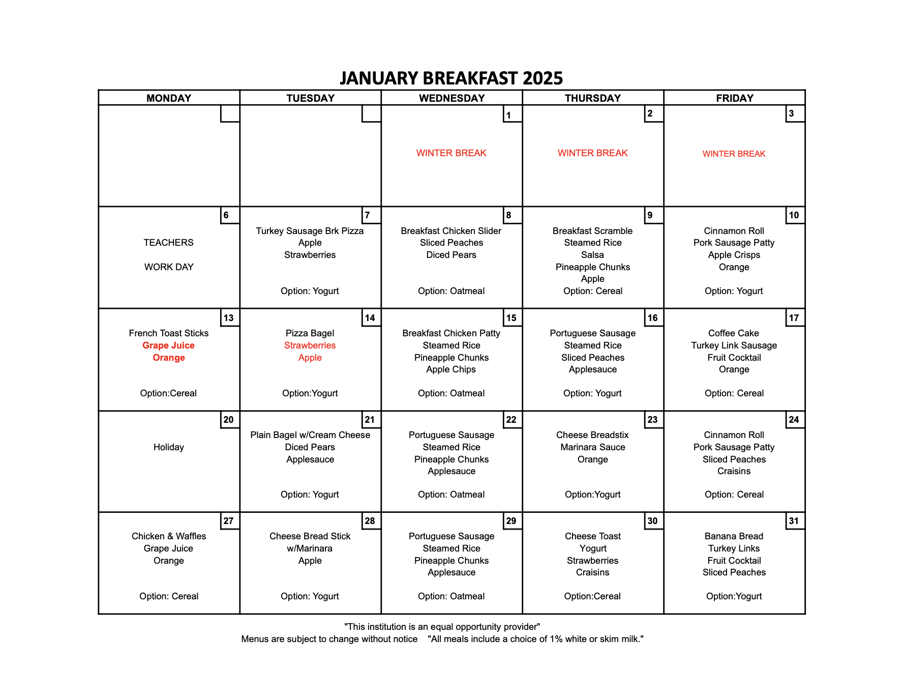 HMS Food Menu – Students – Honouliuli Middle School